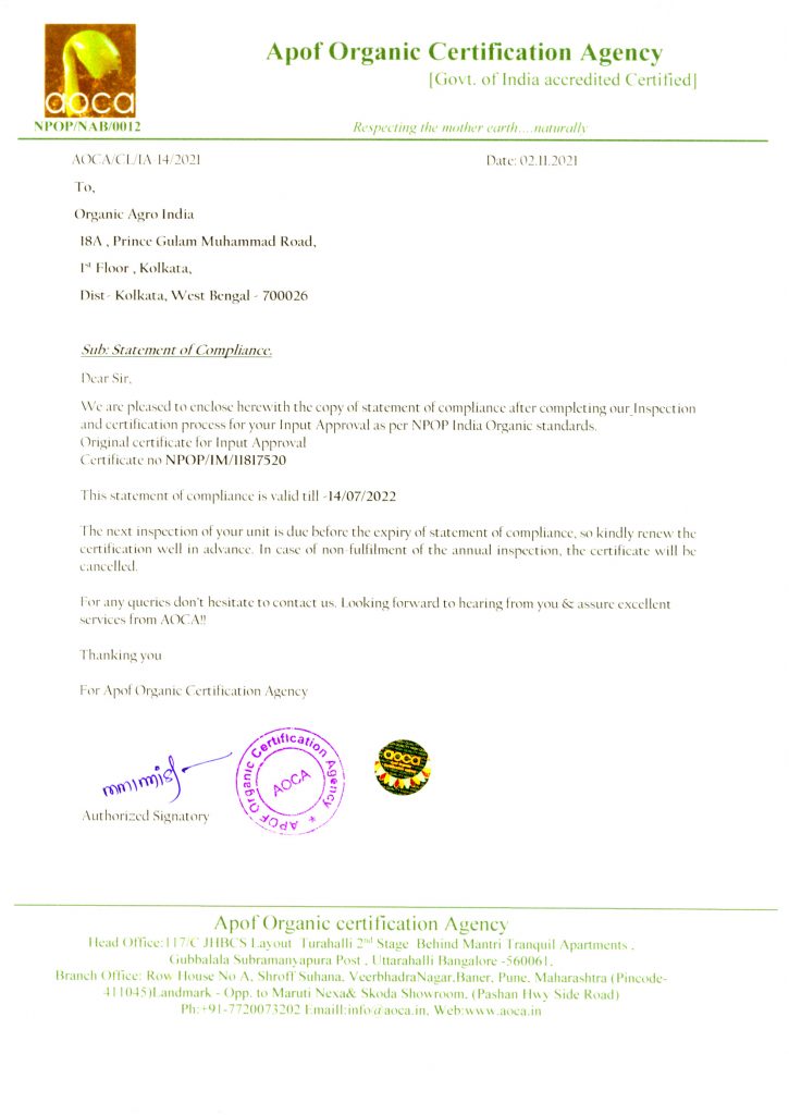 Certifications – Organic Agro India